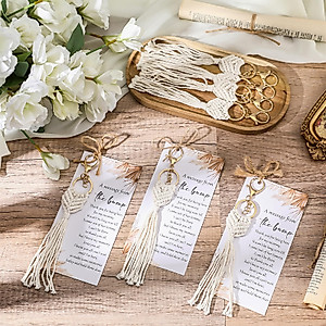 Landical 24 Sets Boho Baby Shower Favors Macrame Keychain Bulk Heart Shape Boho Keychain Crochet Keychain with Baby Shower Thank You Cards and Hemp Rope Baby Shower Thank You Gifts for Guests