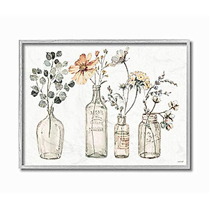 Stupell Industries Antique Floral Bouquets Flowers Glass Jar Painting Grey Framed 11 x 14