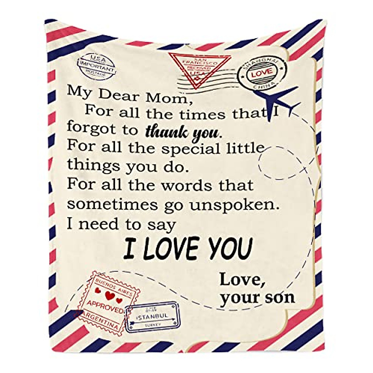 Valporia Gifts for Mom from Son Valentines Day Gifts for Mom Mom Gifts for Birthday from Husband Presents for Mom Who Has Everything Fuzzy Fleece Blanket with Letter Warm Soft