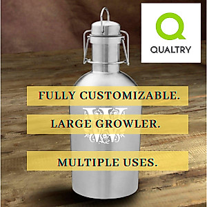 Personalized Beer Growler (Silver, Circle Design), 64 oz Stainless Steel Single Wall Bottle Ideal for Camping, Travel - Unique Gift Idea