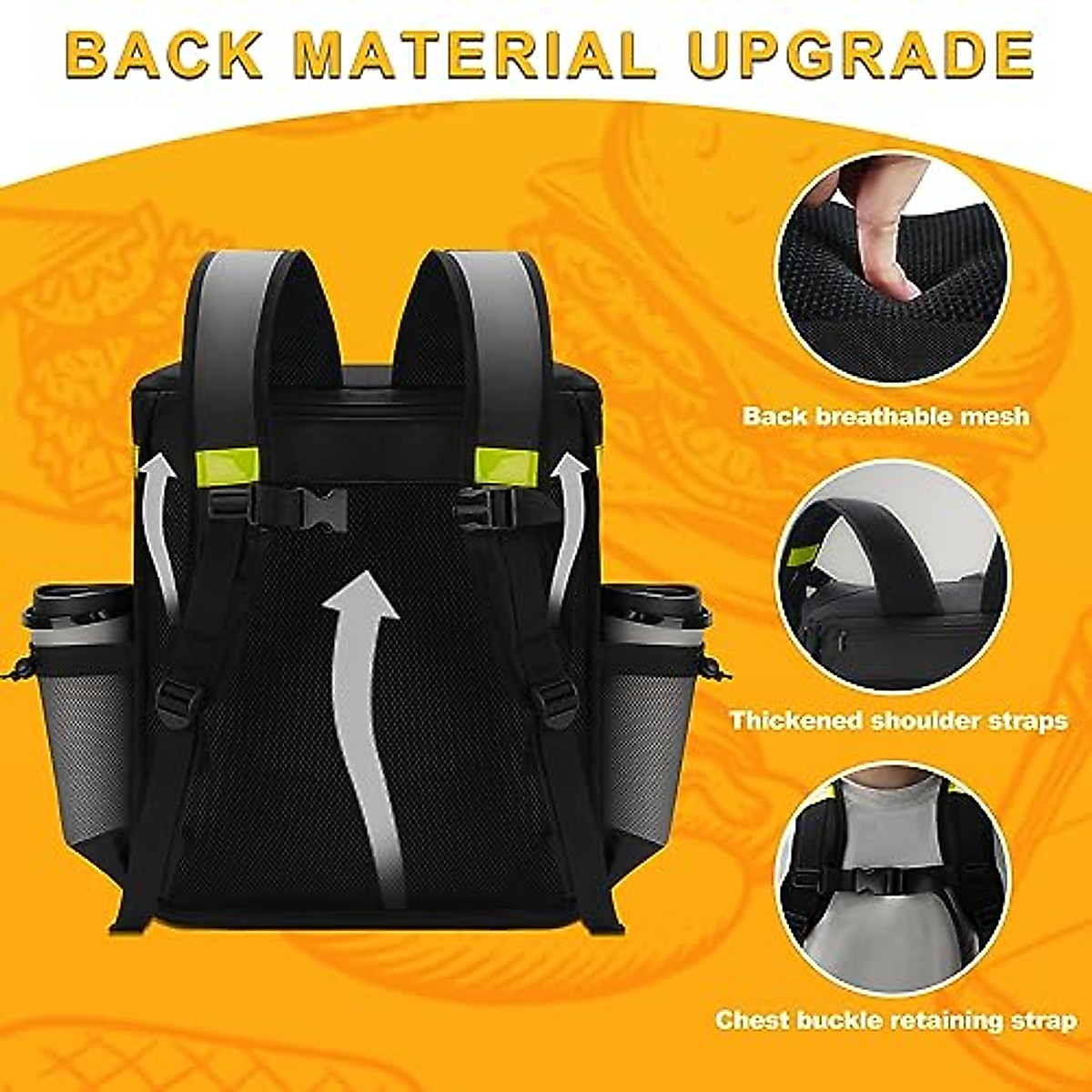 Ytonet Food Delivery Backpack, Expandable Insulated Food Delivery Bag for Delivery Bike, Large Waterproof Pizza Bags For Delivery Keeping Hot Cold with Reflective Strip, 3 Internal Holders, 4 Mesh Pockets for Uber Eat, Outdoors, Doordash, Black