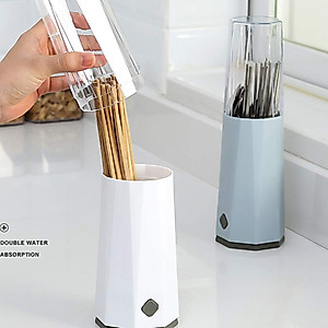 UPKOCH Chopsticks Holder Drain Rack Basket Detachable Kitchen Utensils Fork Spoon Storage Holder Toothbrush Toothpaste Stand With Cover (White)