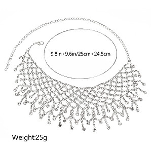DRESBE Rhinestone Choker Tassel Chokers Necklaces Prom Collar Necklace Chain Party Neck Jewelry Accessories for Women (Silver)