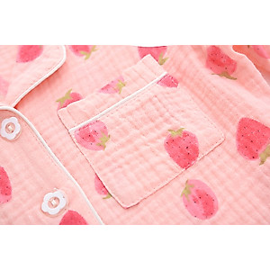 ACESTAR Toddler Baby Girl Pajama Set, Boys Long Sleeve 100% Cotton Sleepwear 2 Piece Pjs Set for Kid - Button Down Loungewear (Pink Strawberry, 6T)