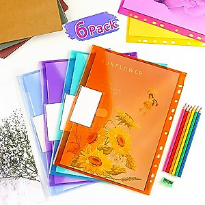 Tamaki 6 Pack Binder Pocket Folders, Binder Folders with Pockets for School Supplies, Letter Size, 11 Holes, Colorful