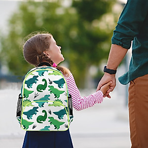 Dinosaur Backpack, Green Dinosaur Footprint Toddler Backpack for Boys 14.2 In, Waterproof Casual Daypack Preschool Backpack Kindergarten School Mini Bookbag with Chest Strap, Durable for Kids Student