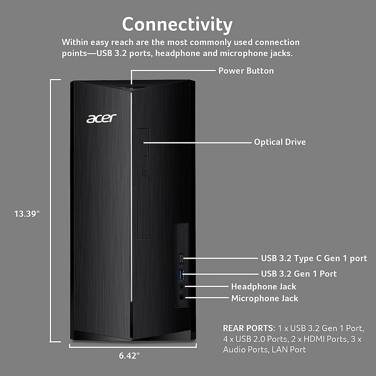 acer 2023 Aspire TC-1760 Desktop PC Intel 12th Gen 6-Core i5-12400 16GB RAM 512GB PCIe SSD 1TB HDD NVIDIA GTX 1660 Super GDDR6 6GB HDMI DP DVI-D USB-C WiFi AC BT RJ-45 Windows 11 Pro w/RE USB Drive