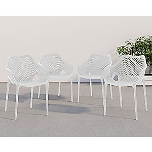 Meridian Furniture 329White Modern | Contemporary Patio Dining Chair with Polypropylene Plastic, Weather Resisting for Indoor or Outdoor Use, Set of 4, 22.5" W x 24.5" D x 31.5" H, White