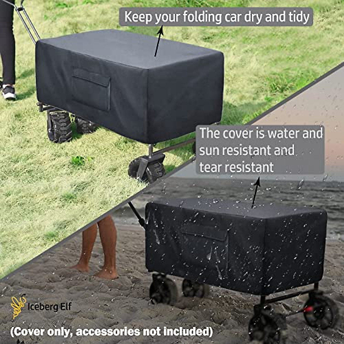 Iceberg Elf Waterproof Wagon Cover, Folding Wagon rain Covers 38" L x 22" W x 20" H, 600D Heavy-Duty Fabric, (Cover only, Accessories not Included) Grey