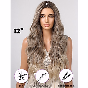 HAIRCUBE Mixed Ash Brown Wigs for Women Long Curly Layered Lace Wig Middle Part with Dark Roots
