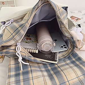 Kawaii Backpack Japanese School Bag Aesthetic Cute Plaided Bags Harajuku Tote Ita Bag Crossbody Girls Kawaii Stationary (Yellow, One Size)