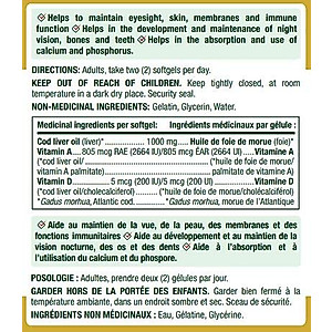 Nature's Bounty Cod Liver Oil with Vitamin A & D, 100 Capsules