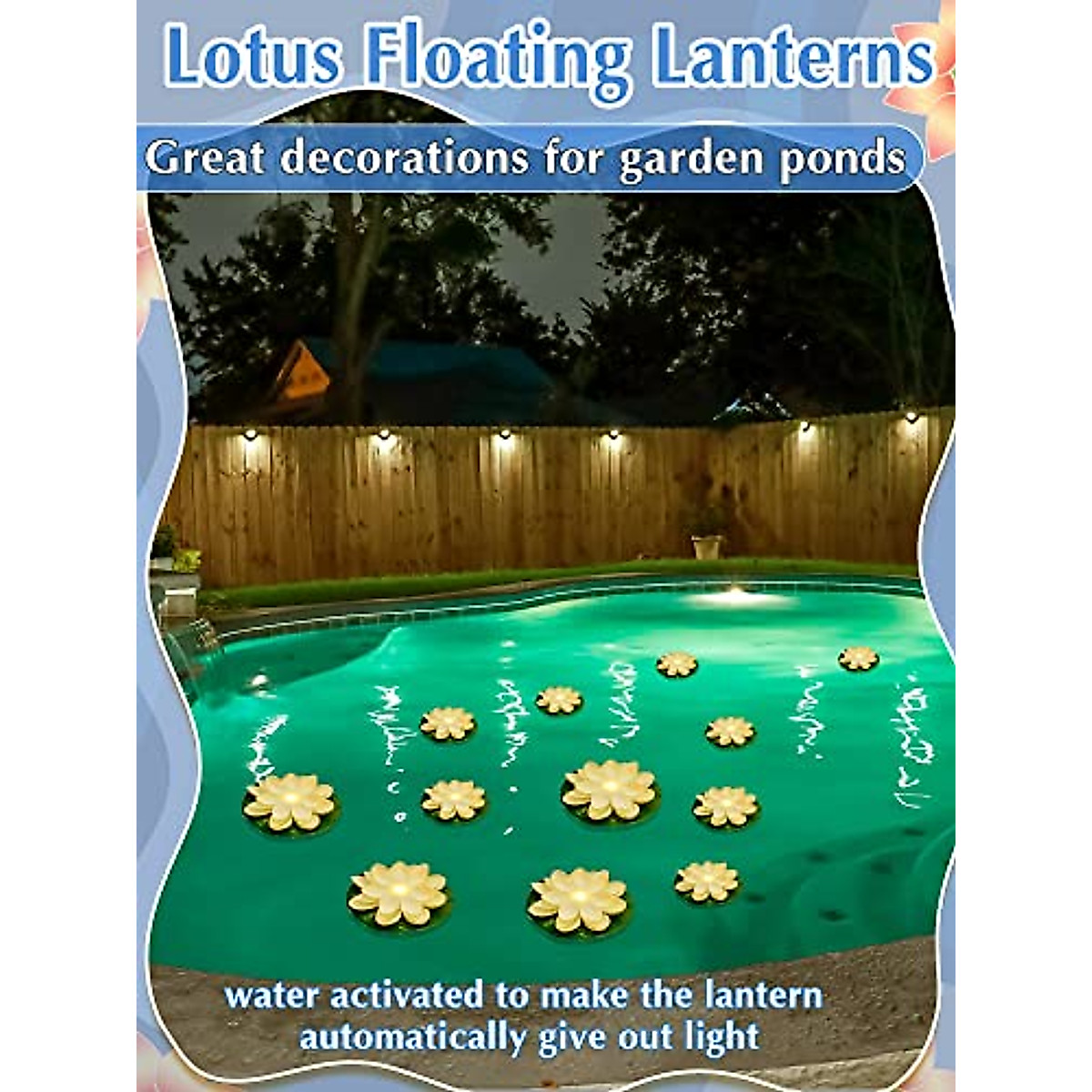 12 Pcs Floating Pool Lights Lotus Floating Lanterns LED Lifelike Floating Lamp Battery Operated Lily Pad Flower Candle Fun Pool Accessories for Pond Decor, Yellow Light (White, 3.94/5.91 Inch)