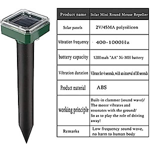 Solar Mole Repellent, Waterproof Ultrasonic Mole Repellent Chipmunk Repellent Outdoor, Gopher Sonic Repellent for Rodent Groundhog Chipmunk Gopher Repeller, Burrowing Gopher Control