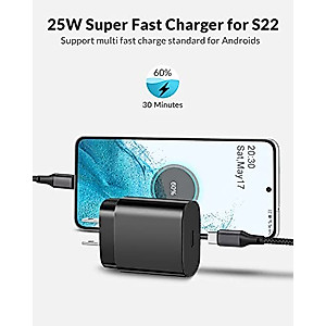 25W USB C Fast Charger for Samsung Galaxy S23/S23+/S23 Ultra/S22/S21/S21+/S21 Ultra/S20 Plus/Note 20/Note 10/A71/A51/A23/A21/A14/A10E, 2Pack Type C Fast Wall Charger Block with 6FT USB C to C Cable