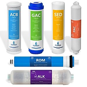 Express Water – 6 Month Alkaline Reverse Osmosis System Replacement Filter Set – 6 Filters with 100 GPD RO Membrane – 10 inch Size Water Filters