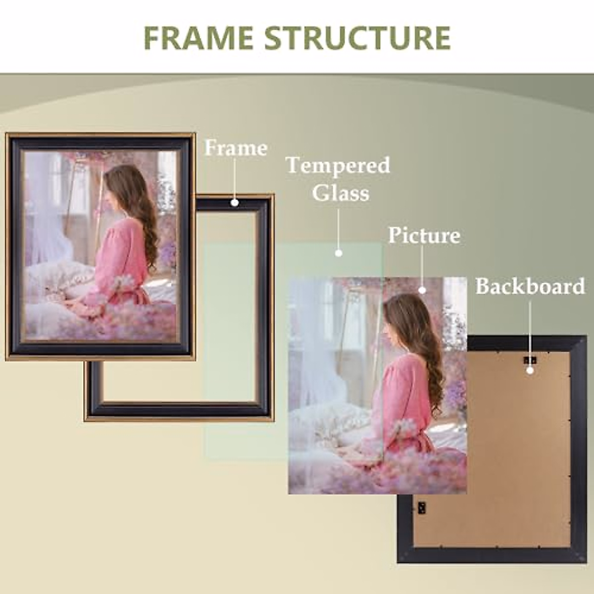 Space Art Deco, 16x20 Ornate Picture Frame Without Mat for 16x20 Photo,Shatter-Resistant Glass Sawtooth Hangers Wall Mount Display(Color Black/Ornate Gold)