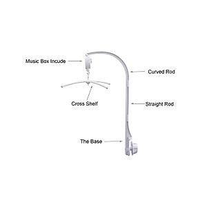 26inch White Baby Crib Mobile Music Box Bed Bell Toy Holder Arm Bracket Nut Screw Music Box Holder Set Parts for Baby Bed Perambulator (Without Dolls)