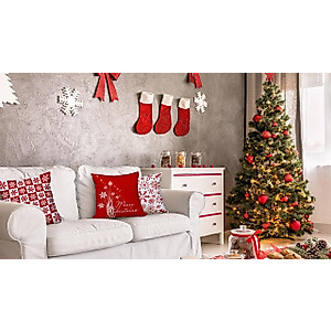 HELERKOL Set of 4 Red Merry Christmas Throw Pillow Covers 18 x 18 inch Snowflake Pillow Covers for Couch Sofa Winter Holiday Decoration Cushion Case