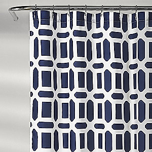 Lush Decor, Navy Sequoia Geo Shower Curtain | Geometric Pattern Print Fabric Design for Bathroom, 72" x 72"