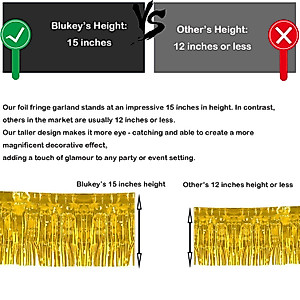 Blukey 10 Feet Long Roll Metallic Fringe Garland (Set of 3) Gold Tassel Foil Banner - Party Supplies for Parade Floats, Fiesta Backdrop, Patriotic Decorations, Wedding, Birthday (Gold)