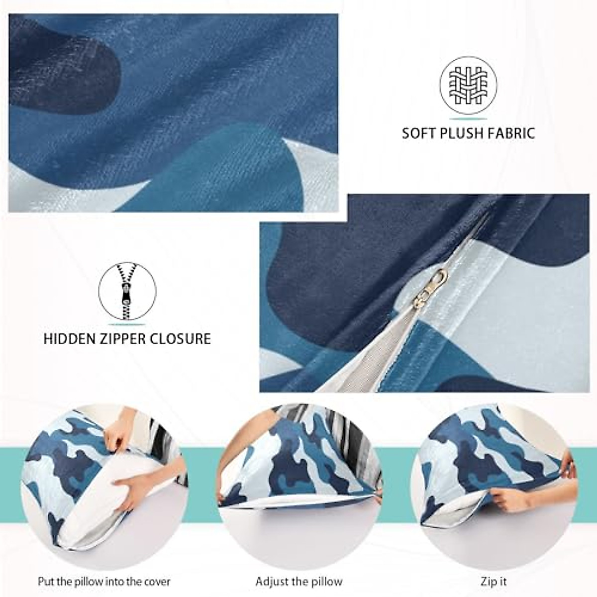 Blue Camouflage Pillowcase for Hair and Skin Body Pillow Cover Body Pillow Case King Size 20"X 40" Long Pillow Cases with Zipper for Body Pillows