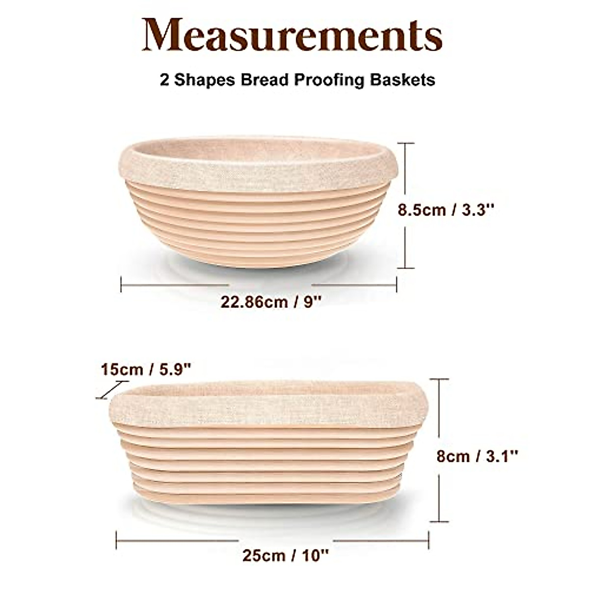 PITCH PULSE Bread Proofing Basket Set, 9 Inch Round + 10 Inch Oval Banneton Bowl, Sourdough Bread Making Tools Kit with Dough Whisk, Dough Scraper, Bread Lame and Blades