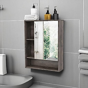 ChooChoo Bathroom Wall Mirror Cabinet, Medicine Cabinet with Single Door and Adjustable Shelf, Over The Toilet Space Saver Storage Cabinet, Grey