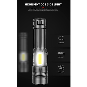 Xkravo LED Handheld Flashlights, 1800 Lumens 7 Light Modes with COB Work Light, Super Bright Rechargeable Zoomable Waterproof Tactical Flashlight with Battery for Emergency, Outdoor, Home, Camping