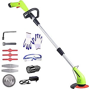 Cordless Lawn Trimmer Weed Wacker - GardenJoy 12V Grass Trimmer Lawn Edger with 2.0Ah Li-Ion Battery Powered and 3 Types Cutting Blade, Electric Weed Trimmer Tool for Lawn Care and Garden Yard Work