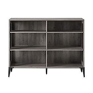 Walker Edison 3 Tier Industrial Wood and Metal Mesh Bookcase Bookshelf Storage Home Office Storage Cabinet, 52 Inch, Rustic Oak