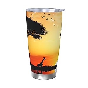 Giraffe Sunset Tumbler with Lid and Straw 20oz Stainless Steel Car Cup for Hot and Cold Drinks, Double Wall Insulated Travel Coffee Mug Reusable Drink Thermos Cup Birthday Gifts