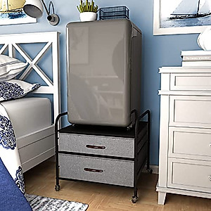 EazeHome Mini Fridge Stand, Fridge Stand with Storage, 2 Drawer Fridge Cart, Organizer Unit for Mini Fridge, Fridge Stand with Metal Frame and Fabric Drawers, Mini Fridge Table with 4 Swivel Wheels