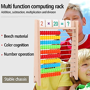 Tomlive Preschool Learning Toy, Wooden Abacus for Kids Math, 10-Row Wooden Frame with Multi-Color Beads, Counting Sticks, 1-100 Number Alphabet Cards, Montessori Toys for Toddler 3 4 5 6 Year Old Gift