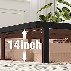Flolinda Foldable Full Size Bed Frame Metal Platform Bed Sturdy Full Bed Frame 10 Minutes Quick Assembly Steel Slats 11 Legs Support No Box Spring Needed Noise-Free 14inch Black