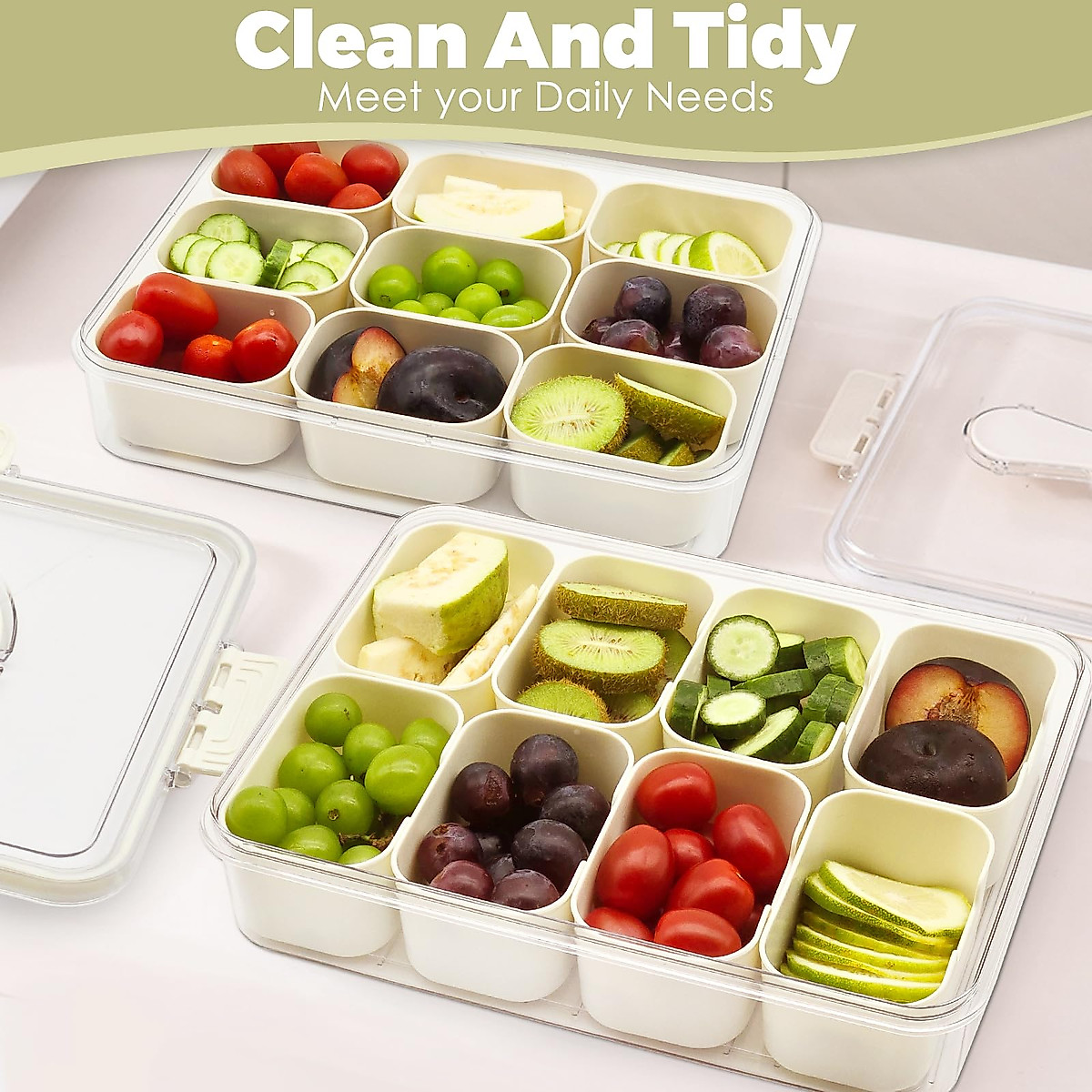 Snackle Box Container, Divided Serving Tray with Lid and Handle, Dishwasher Safe Fruit Storage Containers, Candy and Nuts Organizer, Snackle Charcuterie Boxes for Travel, Party and Picnic, Clear