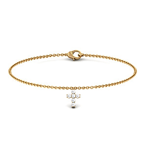 Rosec Jewels Certified Diamond Cross Charm Bracelet for Women, HI-SI Quality, Natural Diamond Stackable Religious Chain Bracelet, 14K Yellow Gold