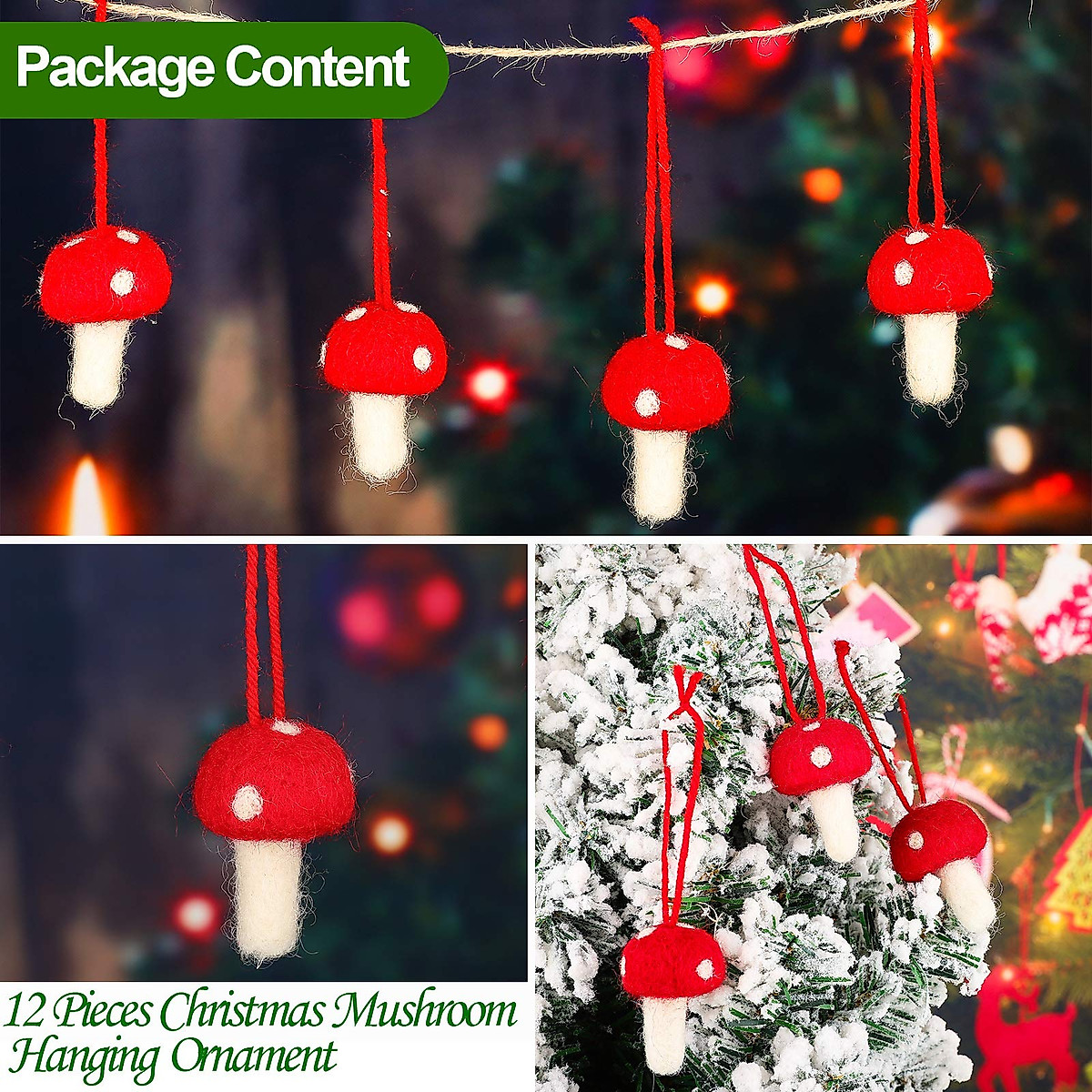 Felt Mushroom Christmas Mushroom Decorations Xmas Hanging Ornament Christmas Tree Ornament Decorations for Wedding Holiday(12 Pieces)