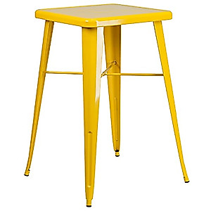 Flash Furniture Commercial Grade 23.75" Square Yellow Metal Indoor-Outdoor Bar Table Set with 2 Stools with Backs