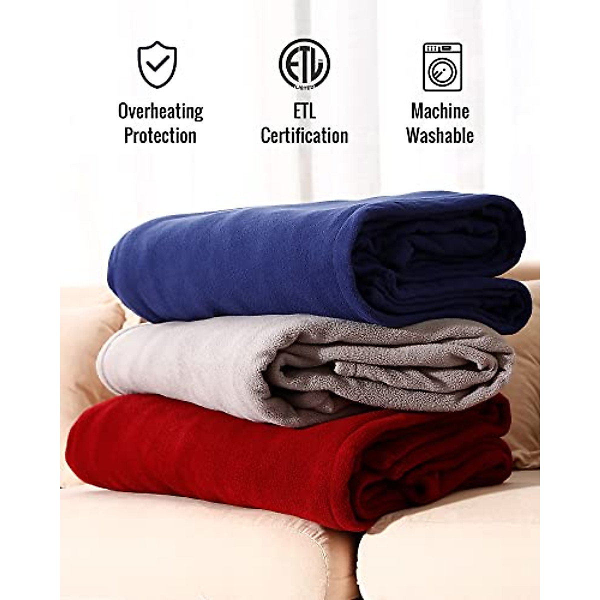 Heated Blanket, Electric Blanket Twin Size 62"x84" with 4 Heating Levels, Super Cozy Soft Polar Fleece Heated Throw, 10H Auto Shut Off & Overheat Protection, Machine Washable, Red