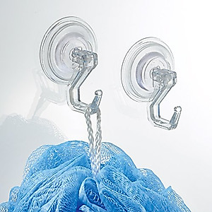 iDesign Power Lock Bathroom Shower Plastic Suction Cup Hooks for Loofah - Set of 4, Clear