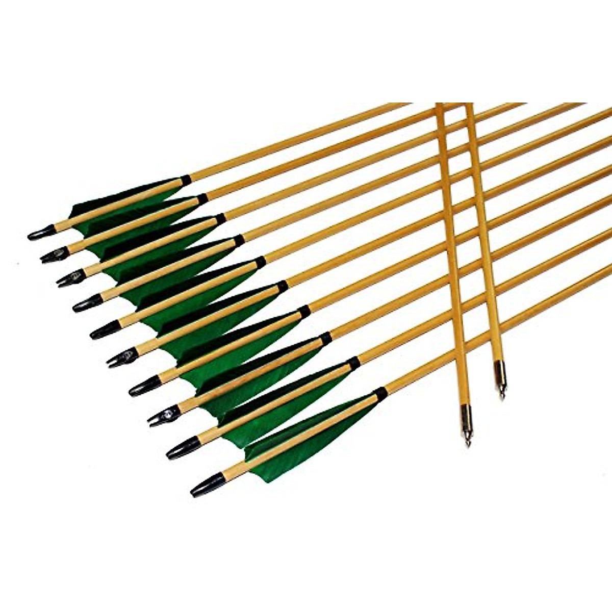 TTFLY FLETCHING 12PK 32 inch Traditional Wooden Arrows Handmade Shaft Green Shield Turkey Feather Practice Archery for Recurve Longbow Hunting Arrows