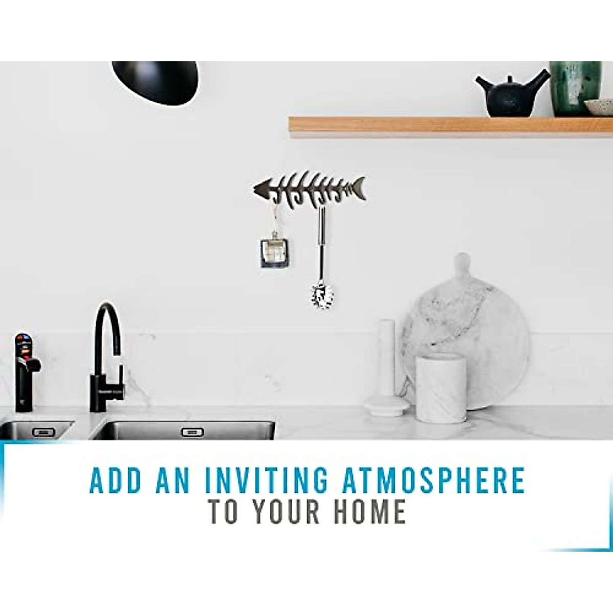 Comfify Decorative Fish Bones Wall Mounted Towel Rack Stylish Cast Iron Hanger with 4 “Fish Bones” Hooks for Towels, Robes and More - Includes Screws and Anchors - in Brown