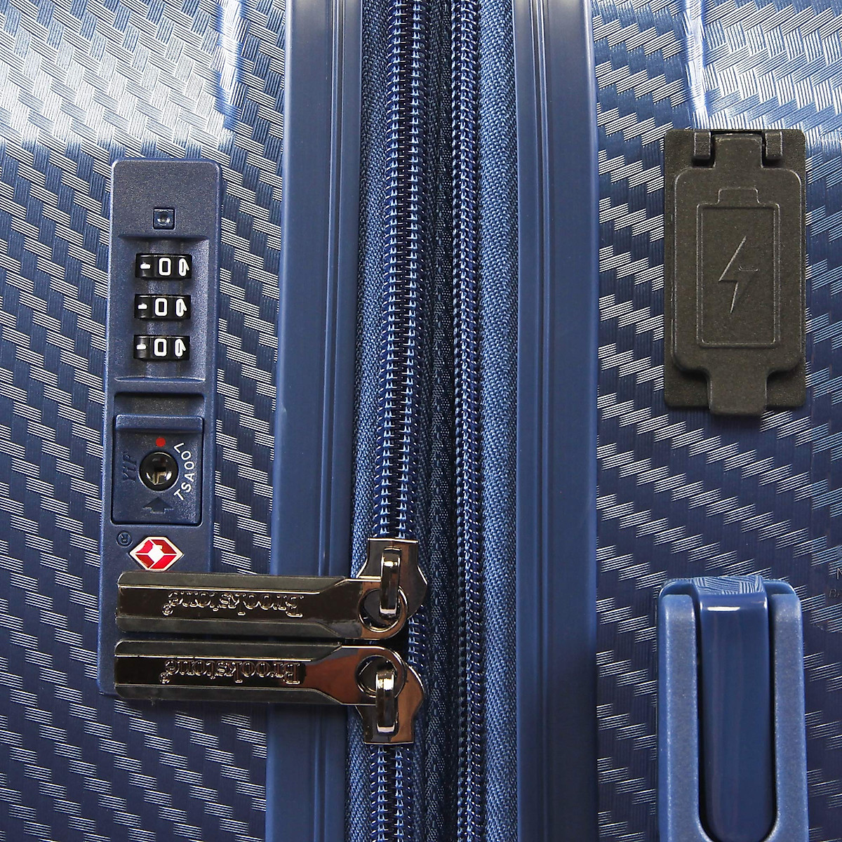 Brookstone Luggage Keane Spinner Suitcase, Metallic Blue, Carry-On