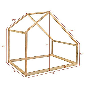 Merax Montessori Bed Wood House Day Bed for Kids Toddlers No Box Spring Needed Natural