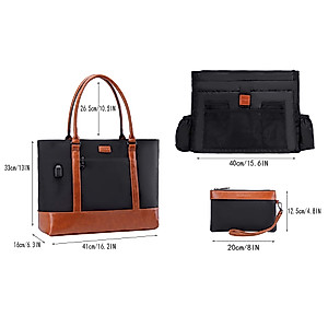 15.6 USB Laptop Tote Bag: Waterproof with 15 Pockets Large Work Bag Teacher Bag Fits 15.6 inch Laptop for women with Purse