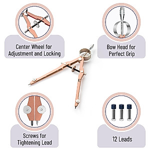 Mr. Pen Professional Geometry Compass - Rose Gold, Metal with Lock, Drawing & Drafting Compass - Extra Leads Included