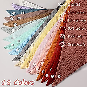 Vabean 36 Pack Muslin Baby Bibs Bulk Cotton Baby Bandana Drool Bibs Adjustable Baby Teething Bibs for Toddler Infant Newborn Unisex Boys Girls, 18 Solid Colors