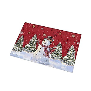 Yun Nist Christmas Snowman Bathroom Rug,Xmas Tree Red Soft Shag Rug Non Slip Doormat,Winter Snowflakes Absorbent Carpet Furry Cozy Floor Mat for Kitchen Bedroom Living Room 16x24in