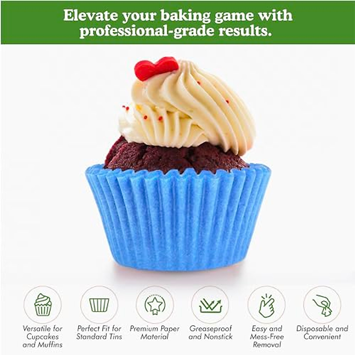 Regency Wraps Standard Baking Cups Greaseproof Professional Grade For Cupcakes and Muffins, Light Blue Solid, Pack of 40